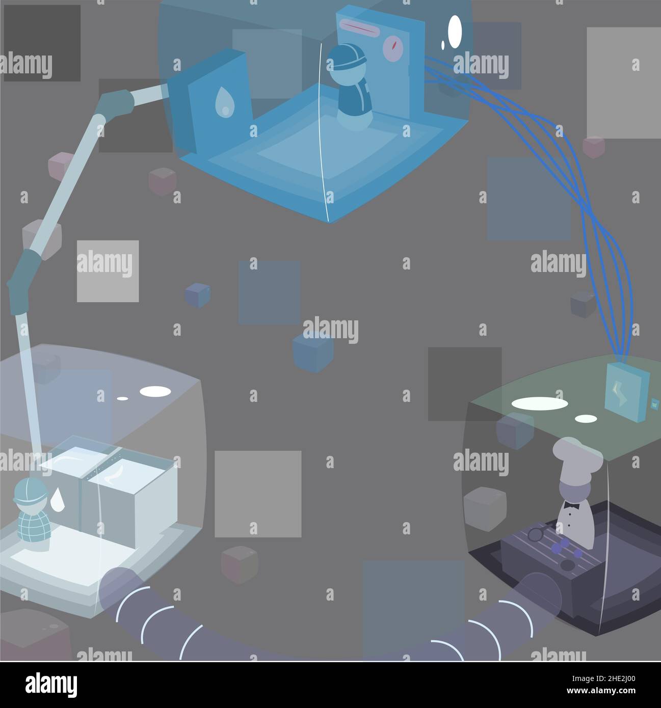 Joined Booths Providing Necessary Workplace Resources. Connected Cubes ...