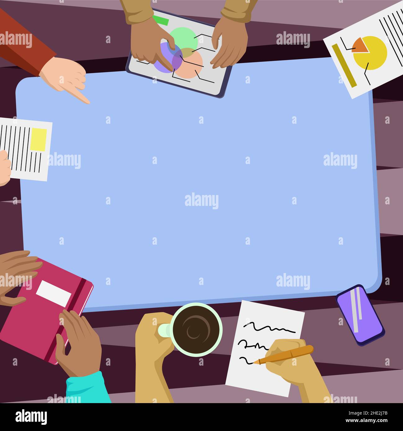 Four Colleagues Office Meeting Having Coffee Discussing Future Projects ...