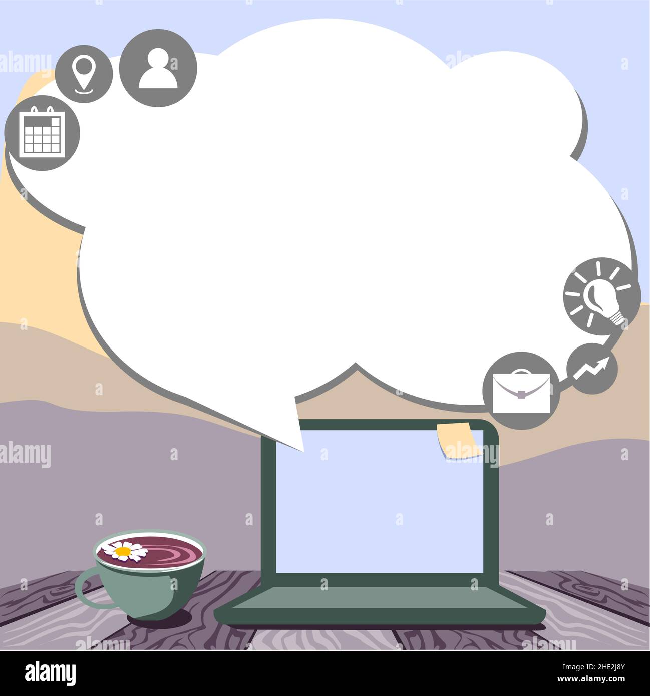 Laptop Resting On A Table Beside Coffee Mug And Plant Showing Work ...