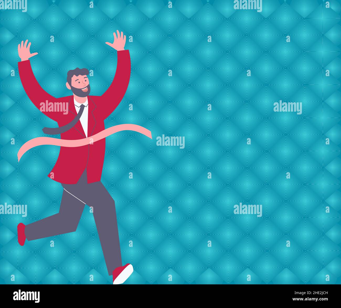 Gentleman In Suit Running Towards Finish Line Celebrating Success. Man ...