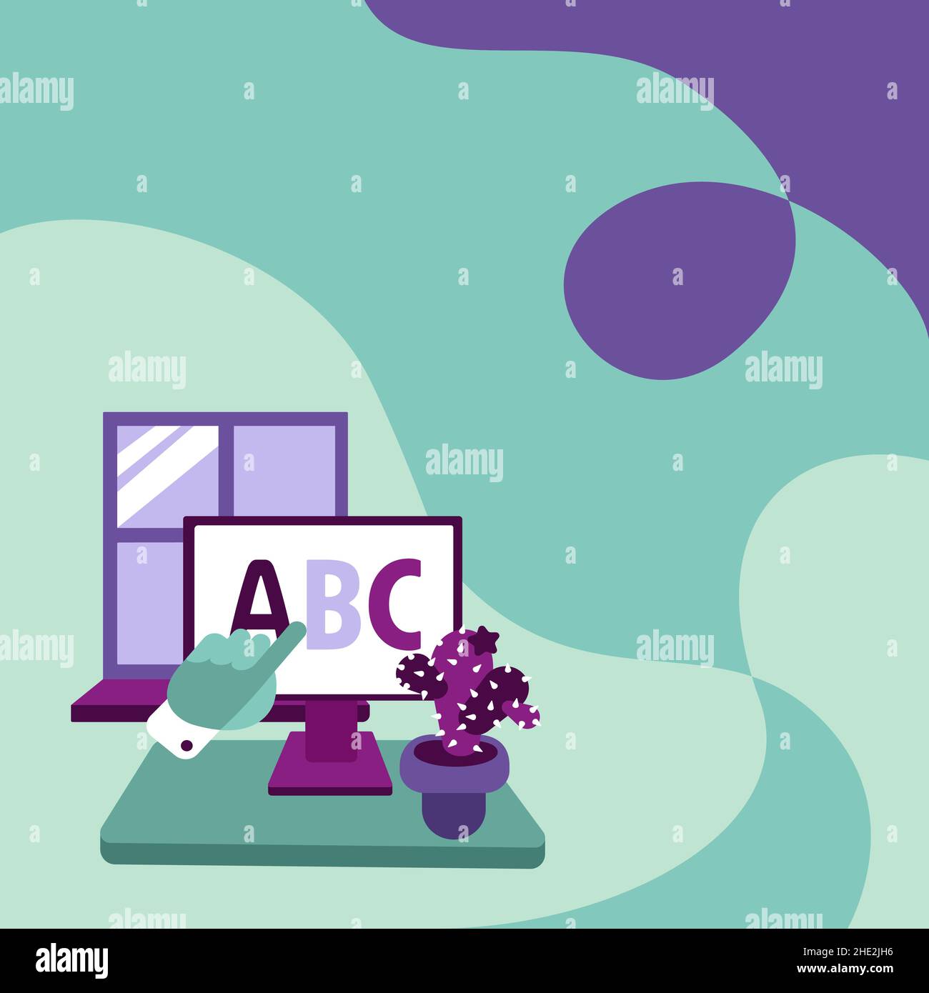 Hand Showing Letters Pointing Web Browser Screen With Cactus On Side ...