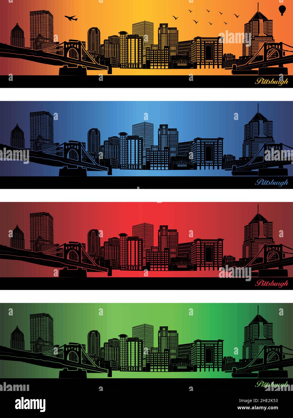 Pittsburgh city in a four different colors - illustration, Town in ...