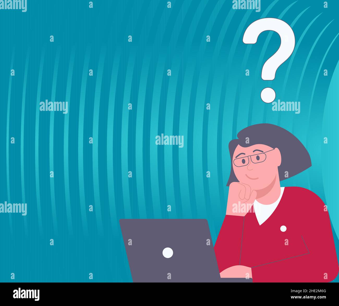 Lady Drawing Brainstorming New Solutions Surrounded With Question Marks ...