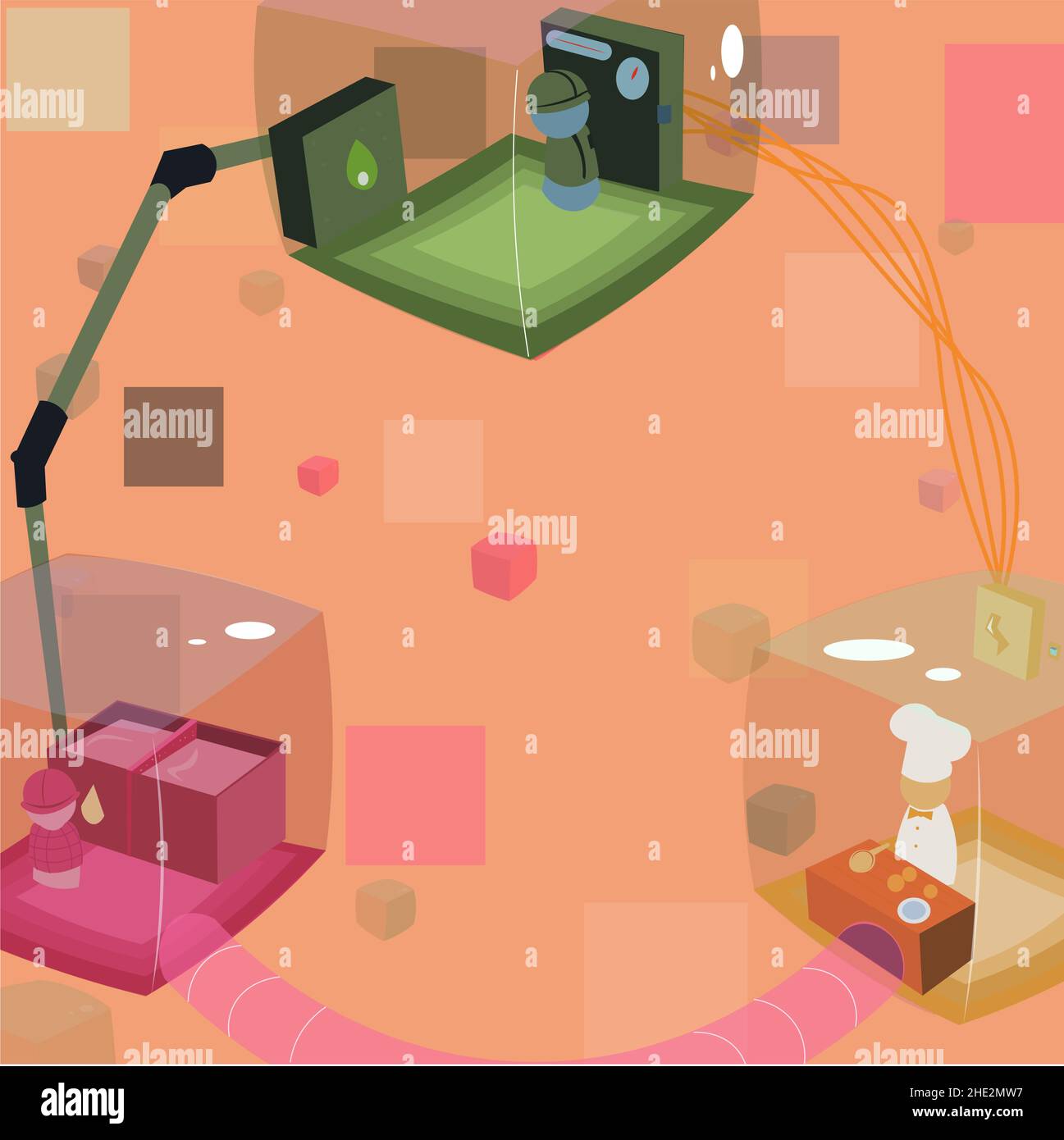 Joined Booths Providing Necessary Workplace Resources. Connected Cubes ...