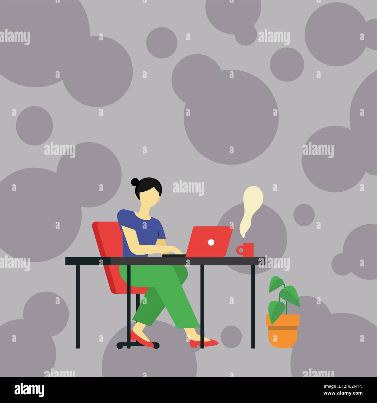 Woman Sitting With Laptop Back View Actively Accomplishing Work From ...