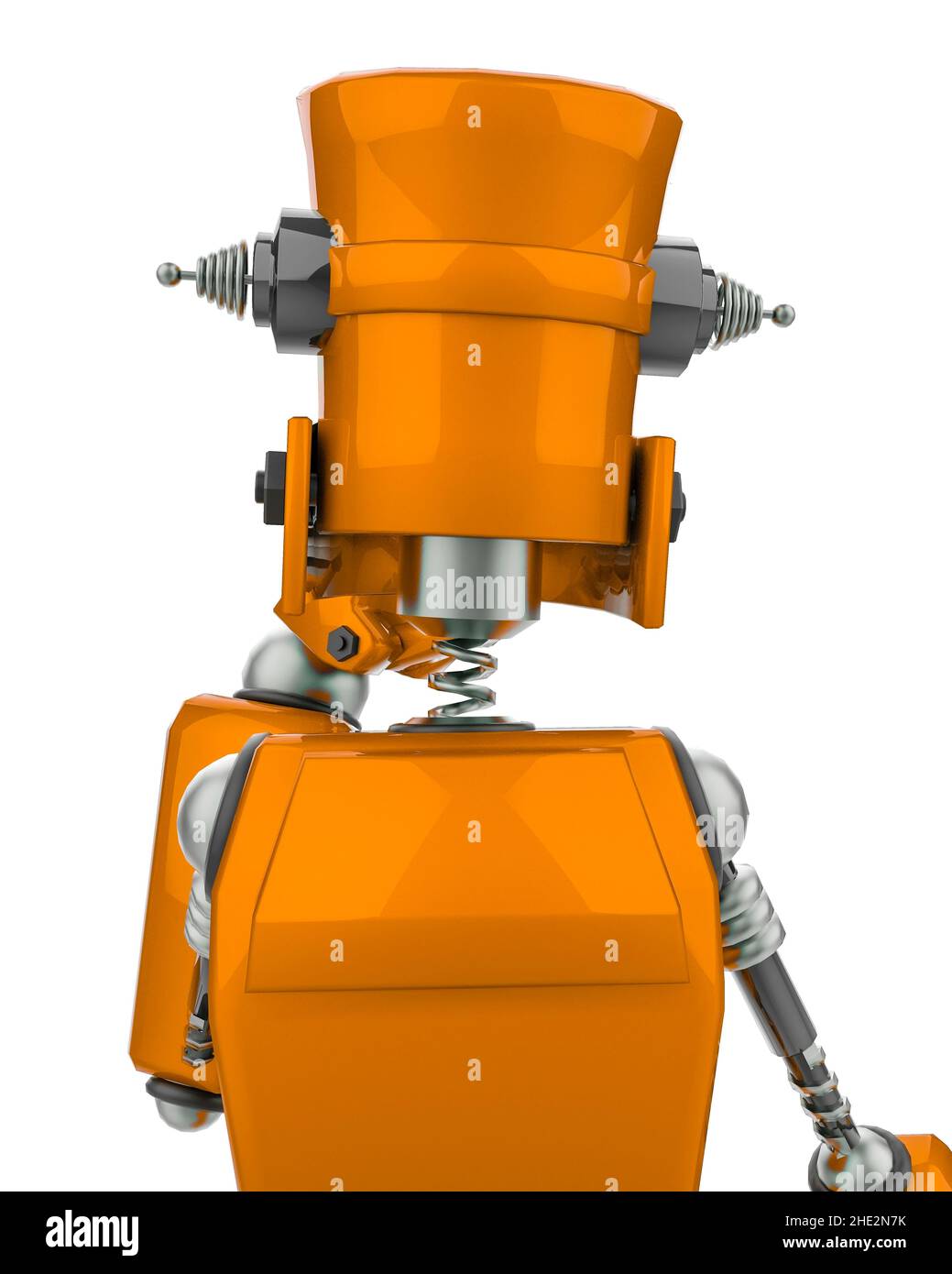 funny robot cartoon in a white background rear view, 3d illustration ...