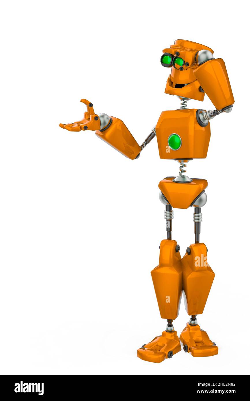 funny robot cartoon in a white background., 3d illustration Stock Photo ...