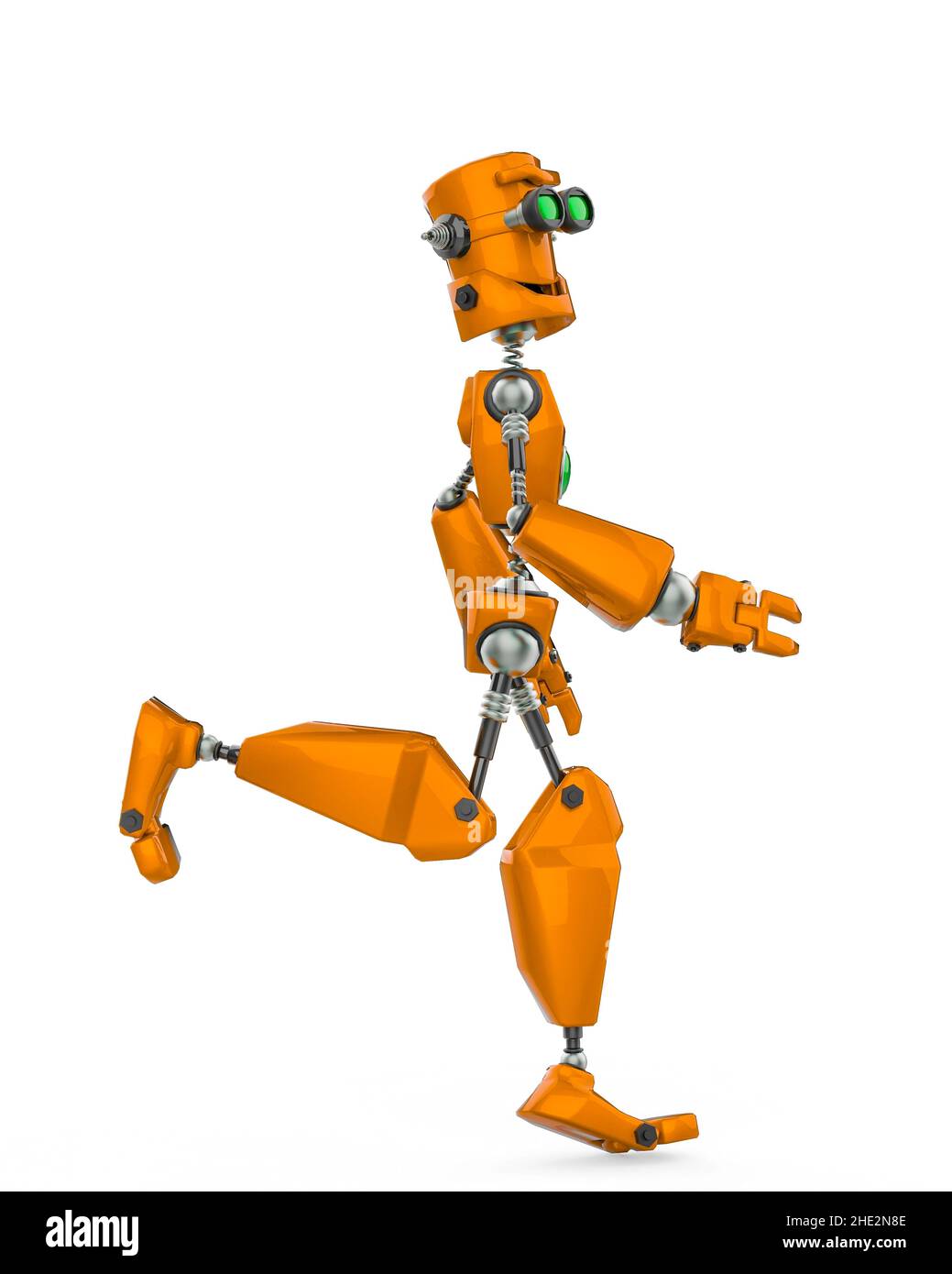 funny robot cartoon jogging in a white background side view, 3d ...