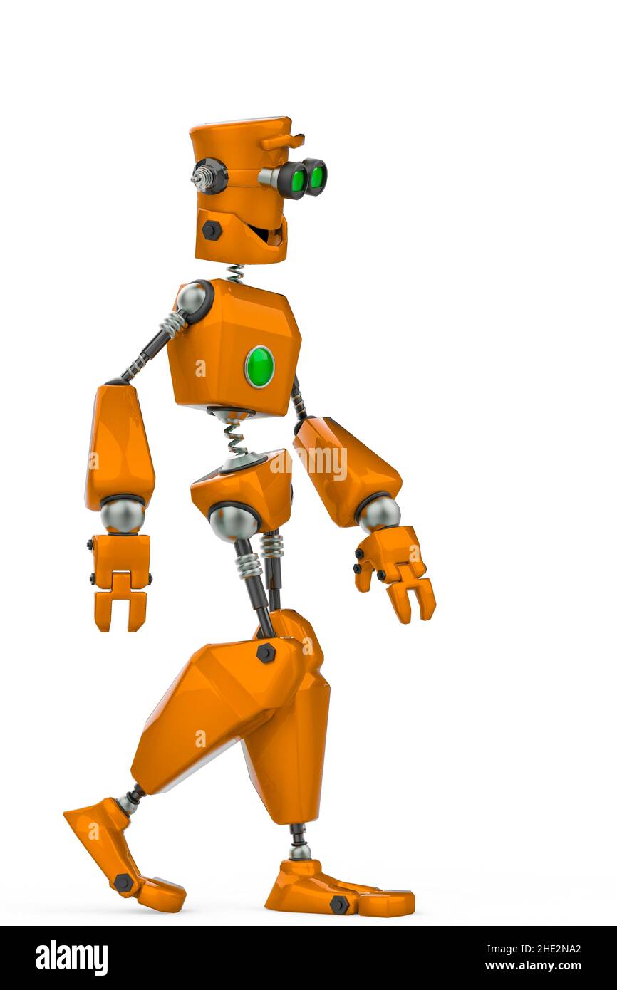 funny robot cartoon just walking in a white background., 3d ...