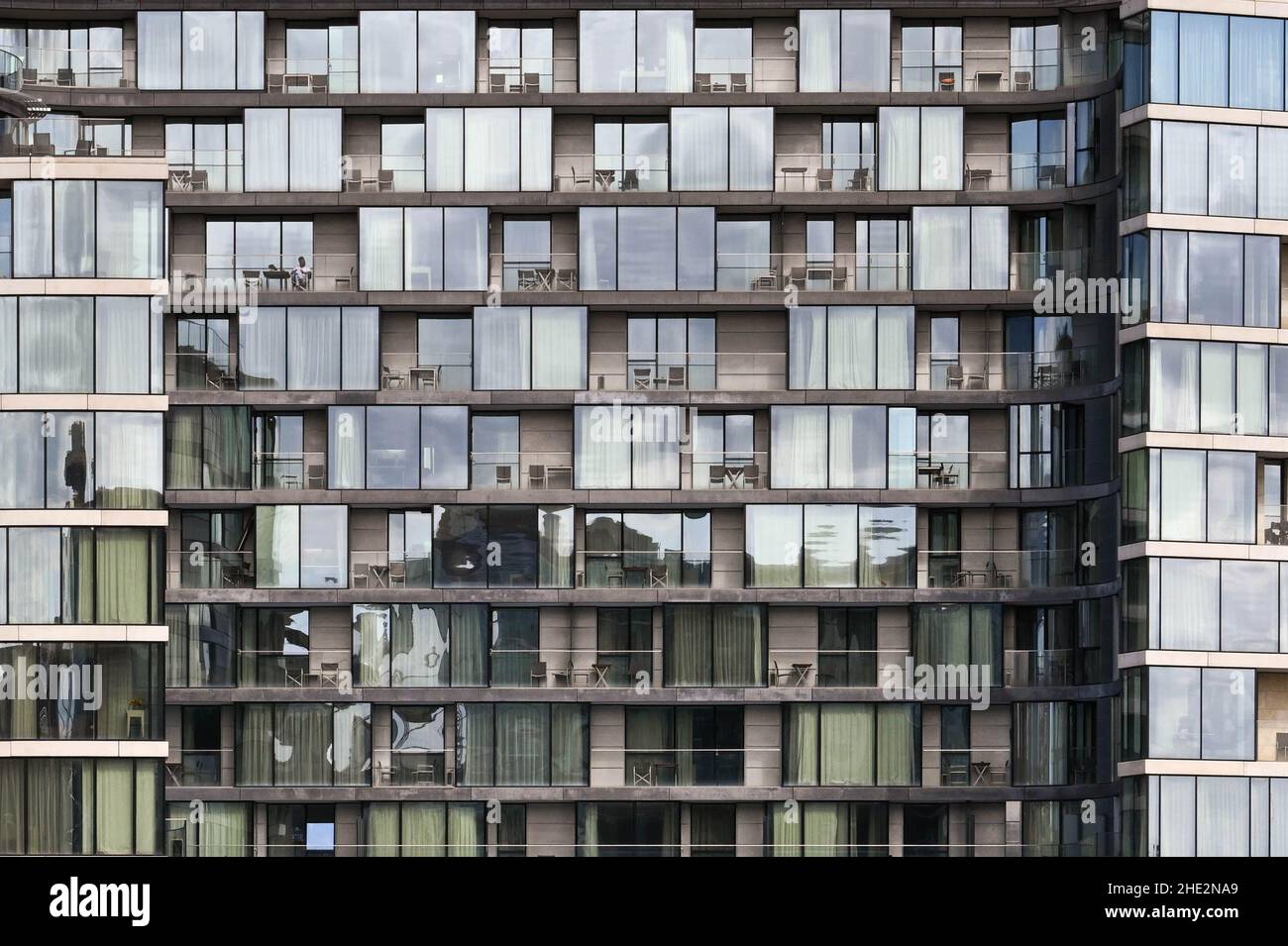 London, England - June 2021: Exterior view of an apartment block ...
