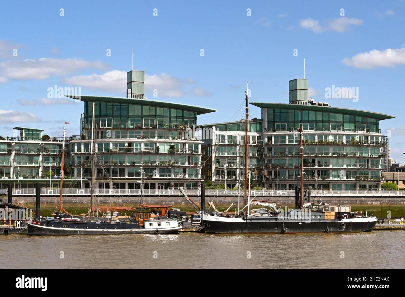 London, England - June 2021: Exterior of apartment blocks overlooking ...