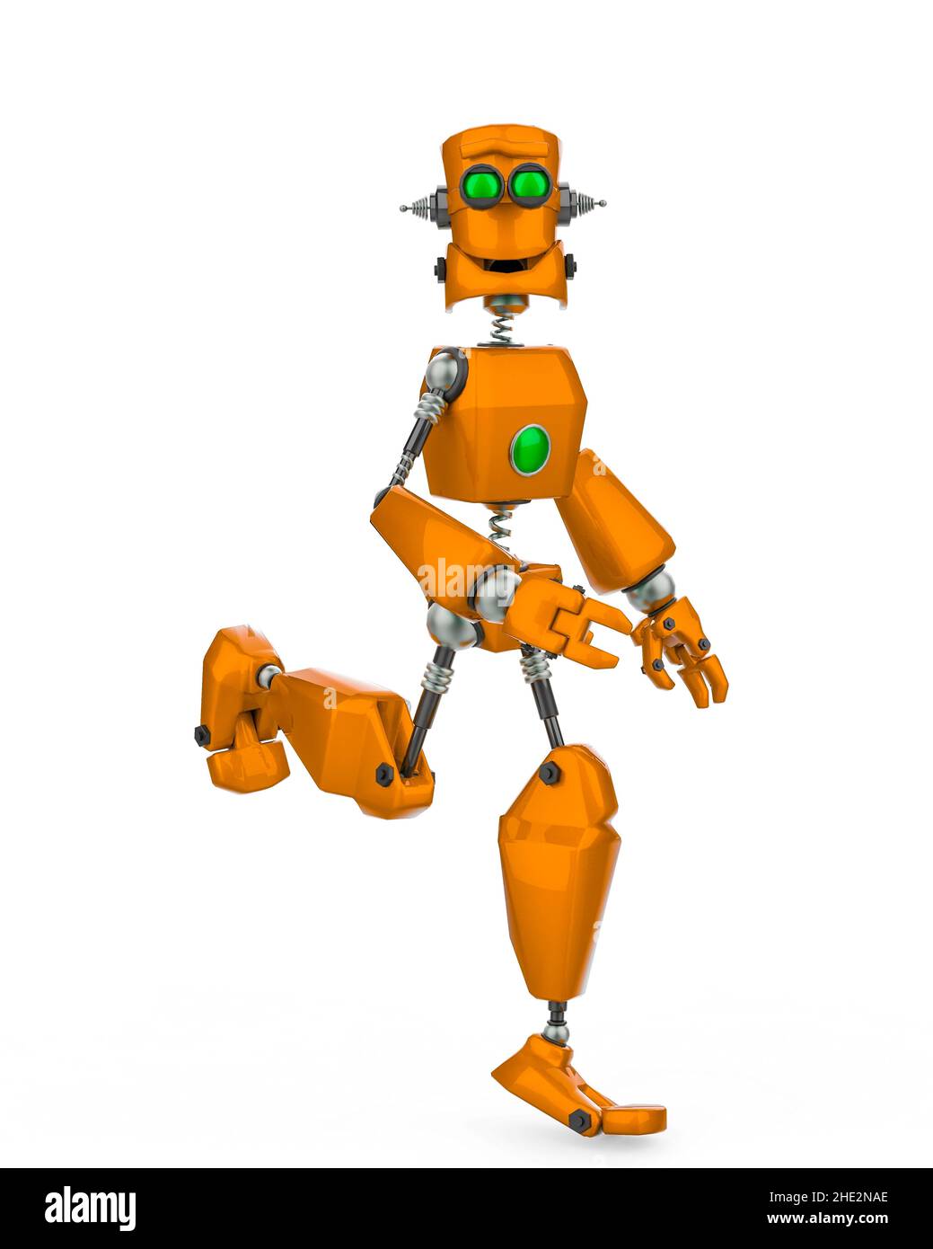 funny robot cartoon running happy in a white, 3d illustration Stock ...