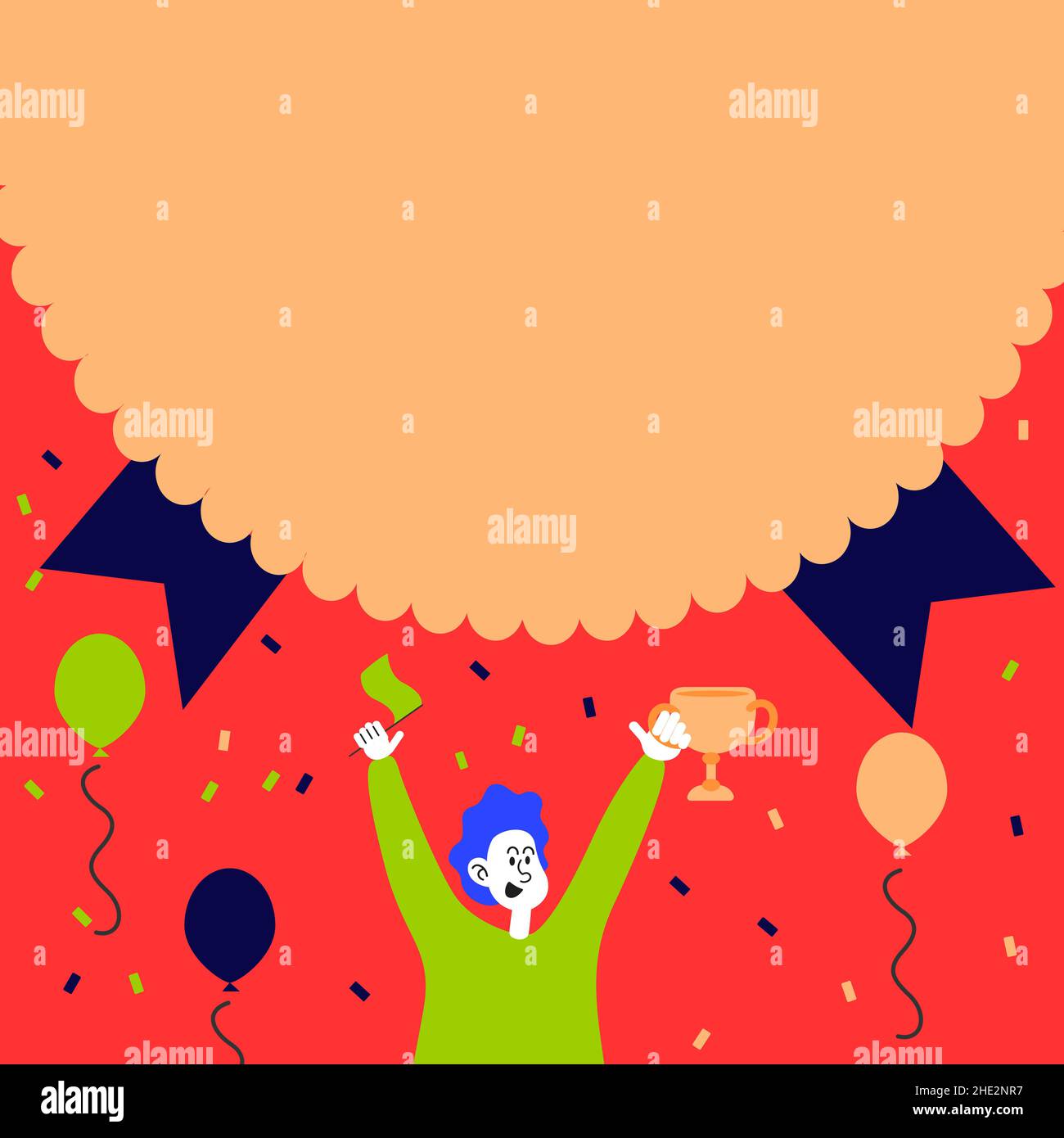 Man Holding Trophy Celebrating Performance Surrounded With Balloons ...