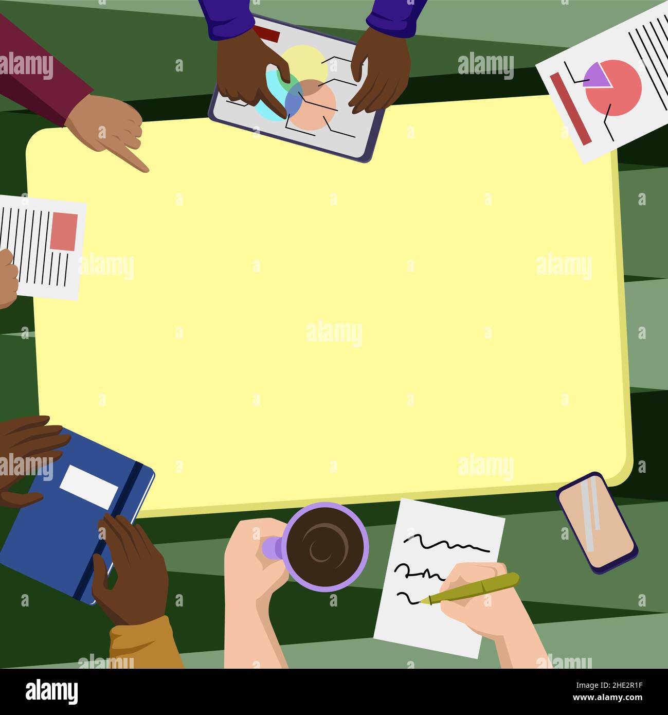 Four Colleagues Office Meeting Having Coffee Discussing Future Projects ...