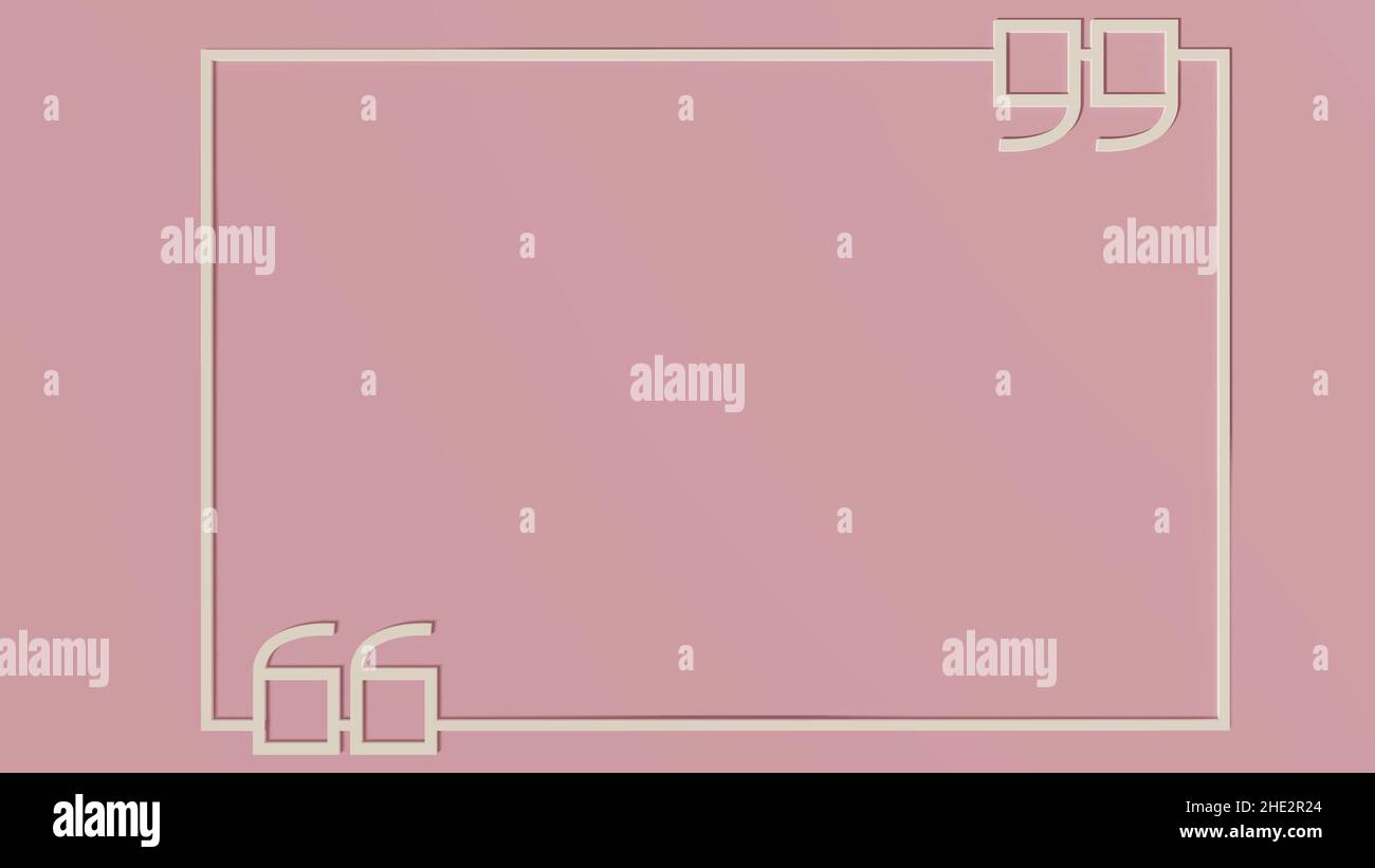 A white frame with quotation marks isolated on a pink background with ...
