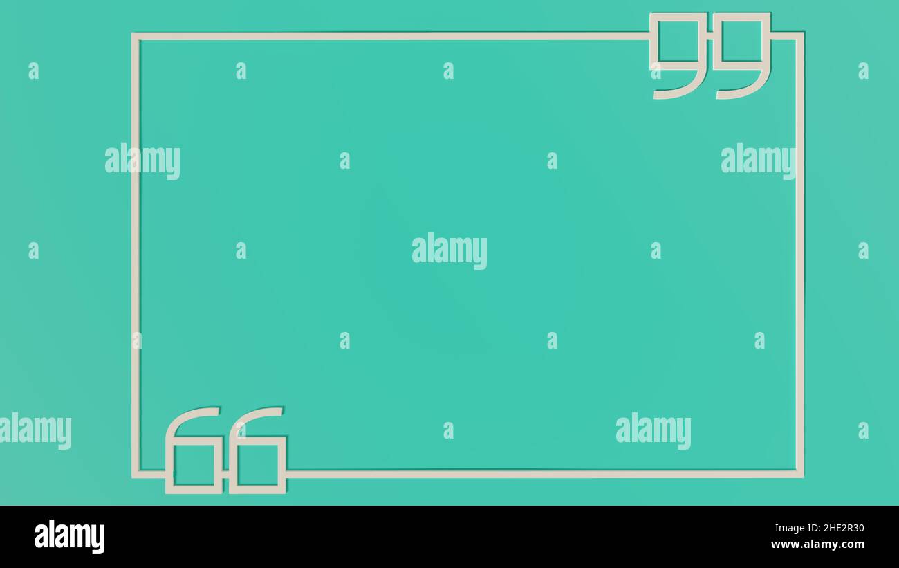 A white frame with quotation marks isolated on a green background with ...