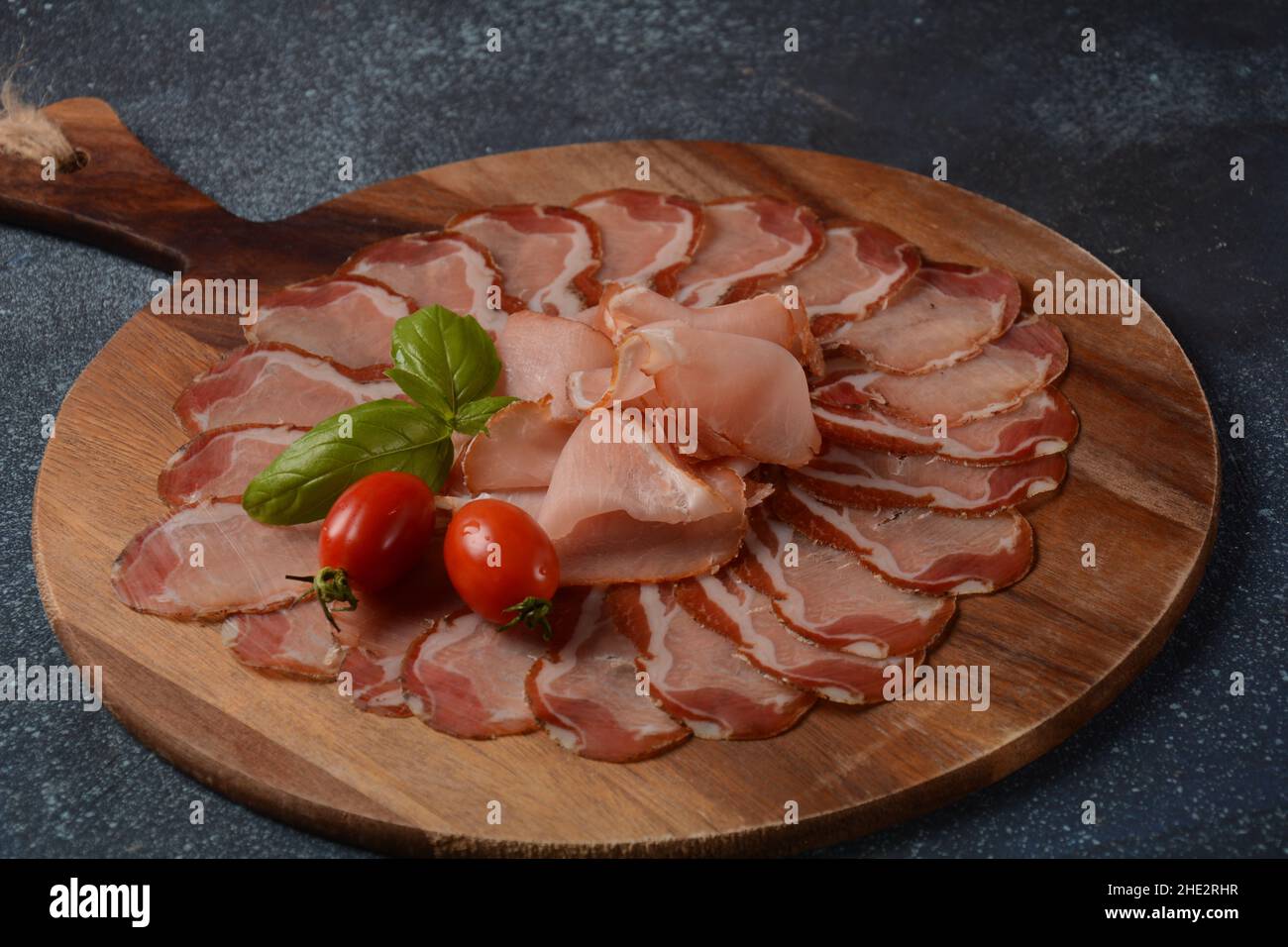 Italian cured pork shoulder. Antipasto Platter coppa stagionata and ...
