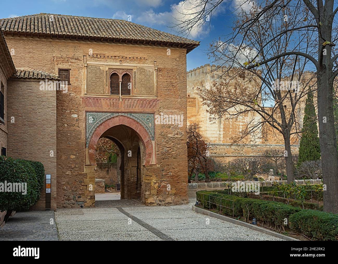 GRANADA ANDALUCIA SPAIN ALHAMBRA THE ENTRANCE GATE AND FORTRESS TOWERS ...