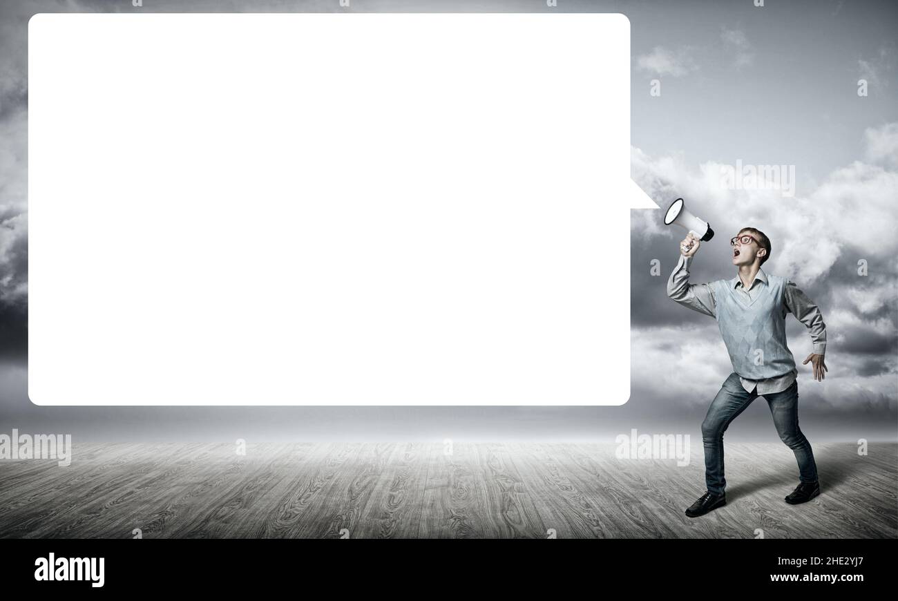 Boy with megaphone Stock Photo - Alamy
