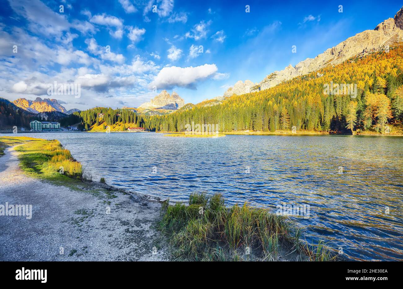 Astonishing view of popular travel destination mountain lake Antorno in ...