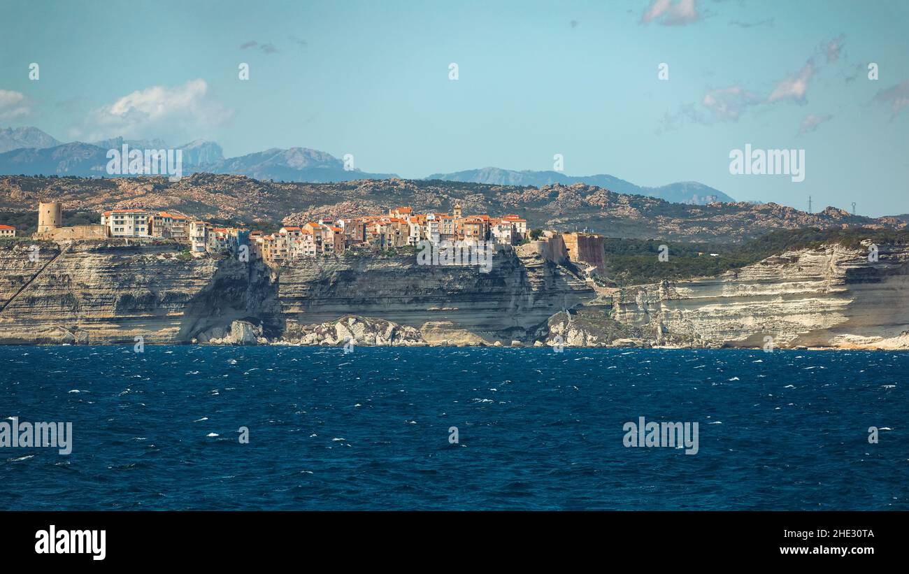 Astonishing view on Bonifacio town from the sea. Popular tourist ...