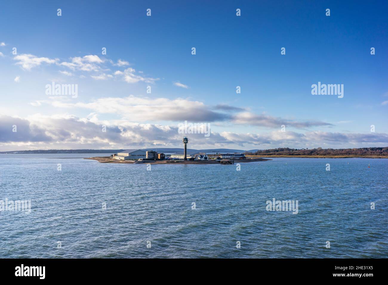 Calshot Spit seen from Solent Water with the Isle of Wight visible in ...