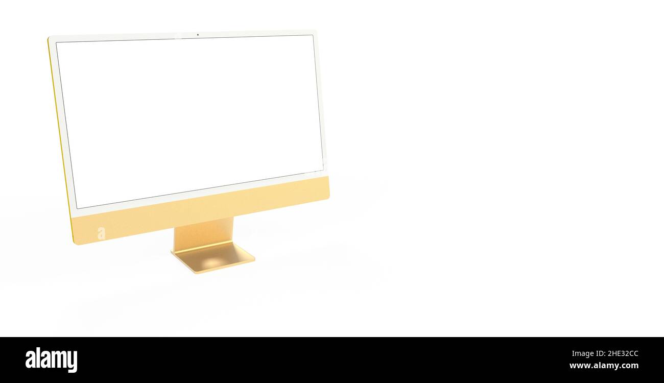 A 3d rendering of a yellow gold Computer Monitor isolated on a white ...