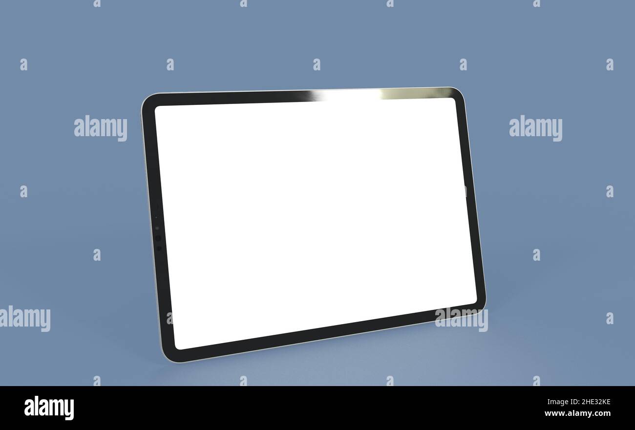 3d rendering of a tablet with white screen on a blue background Stock ...