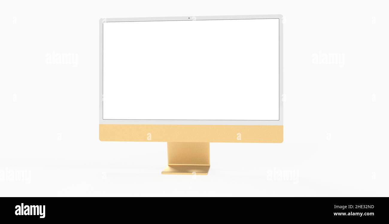 A 3d rendering of a yellow gold Computer Monitor isolated on a white ...