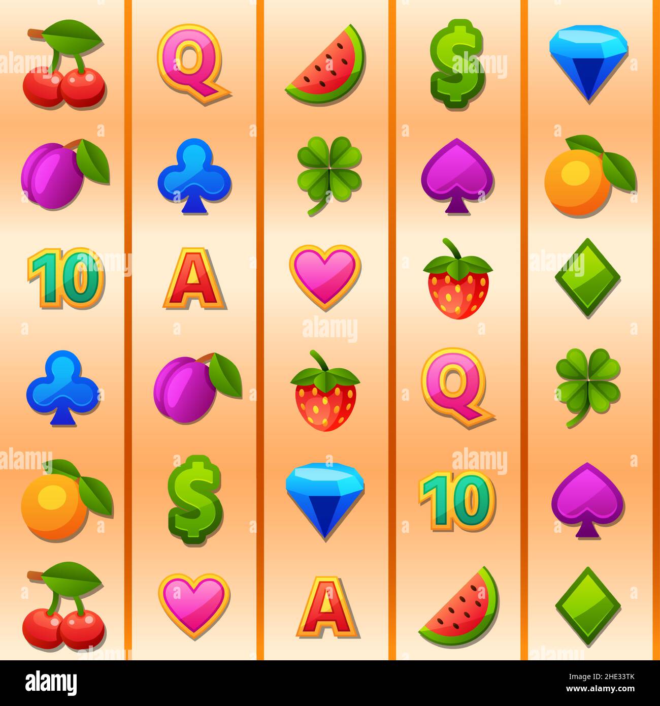 Seamless casino slot machine lines with game icons. Gamble spin element ...