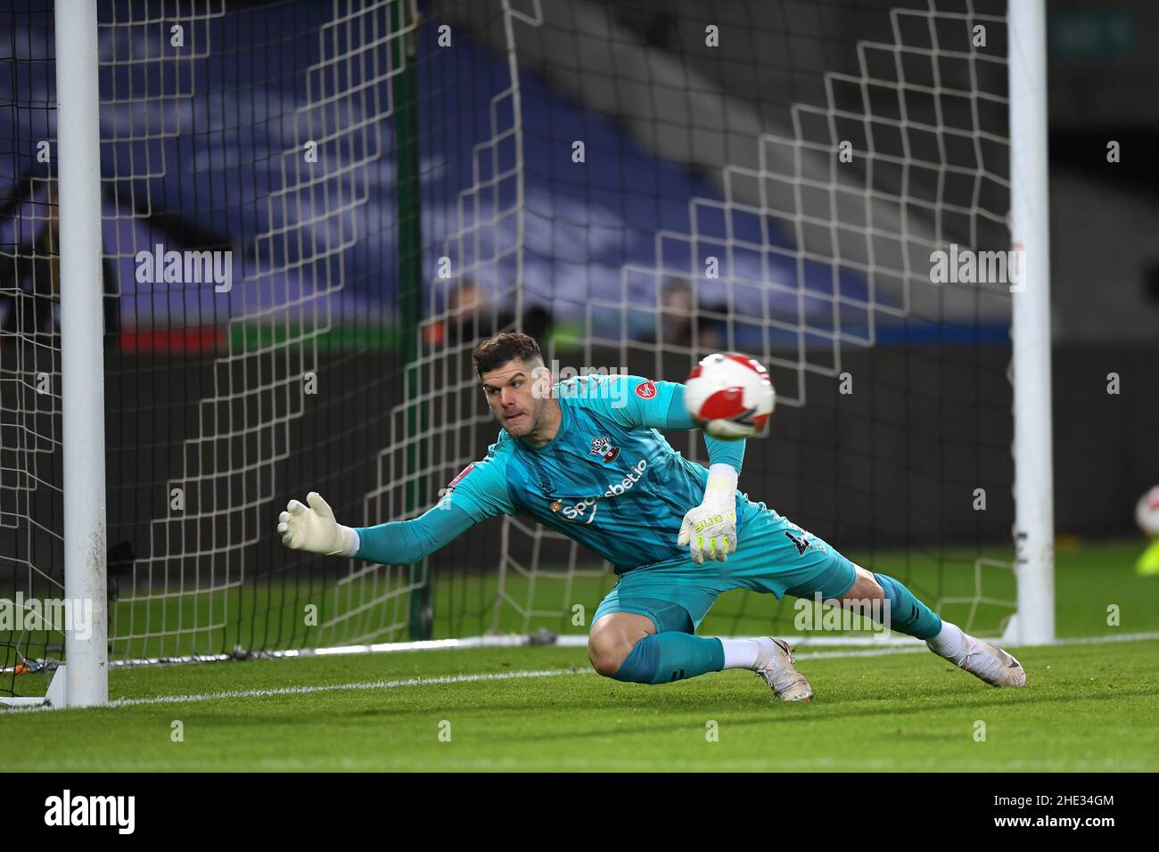 Fraser Forster #44 of Southampton watches attempts the save Stock Photo ...