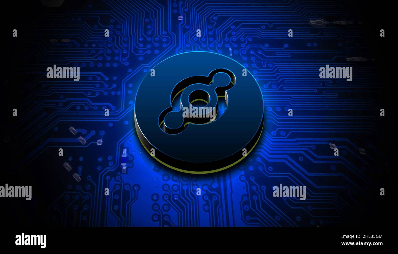 3D rendering helium cryptocurrency coin on colorful background ...