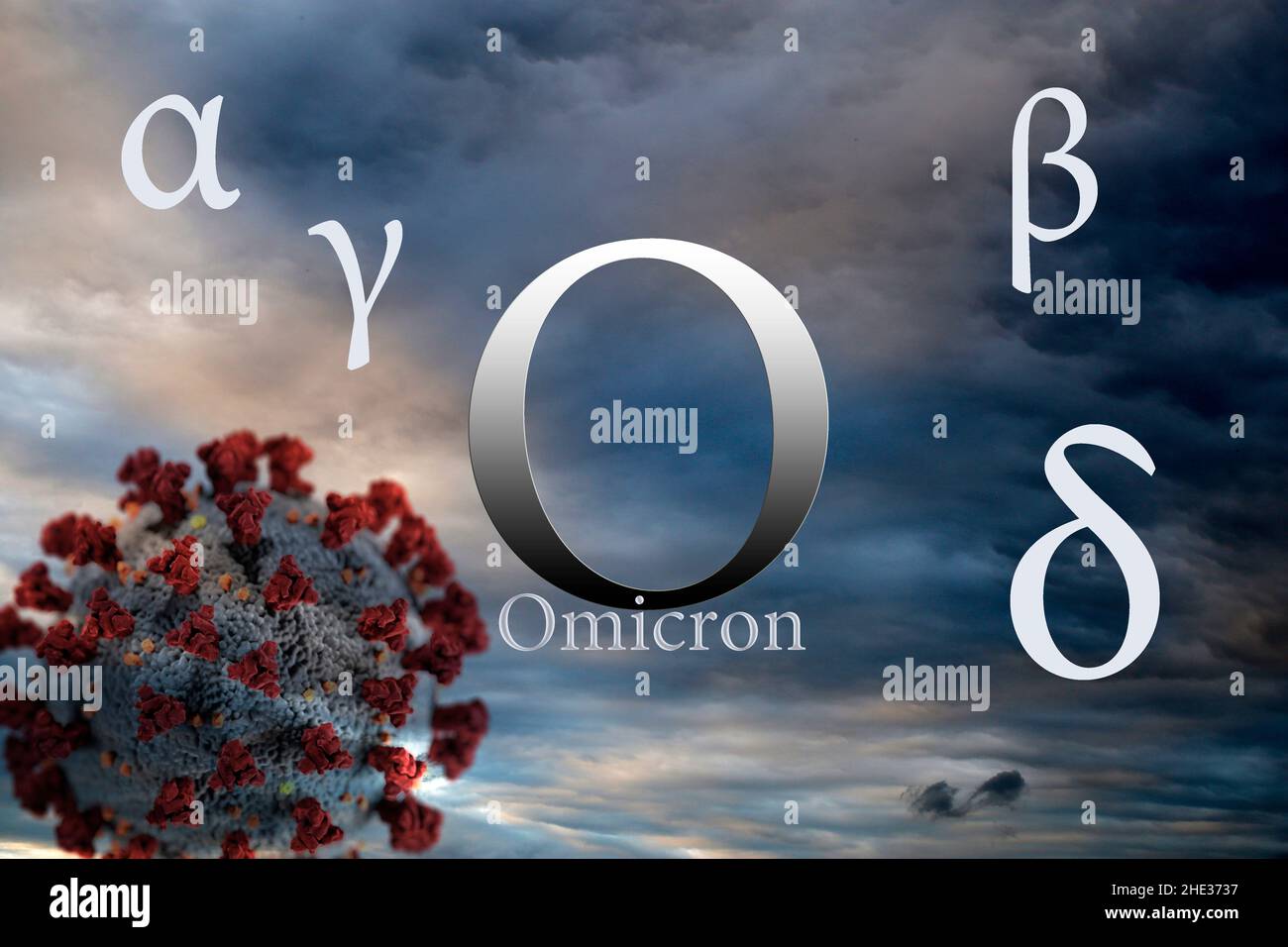Illustration of the Covid-19 virus mutations Alpha, Beta, Gamma, Delta ...
