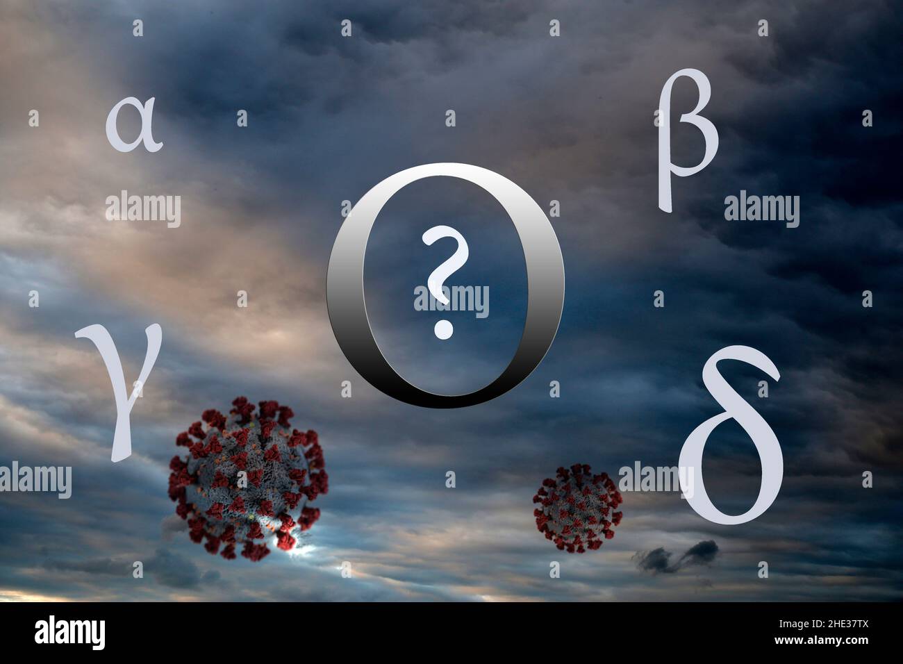 Illustration of the Covid-19 virus mutations Alpha, Beta, Gamma, Delta ...