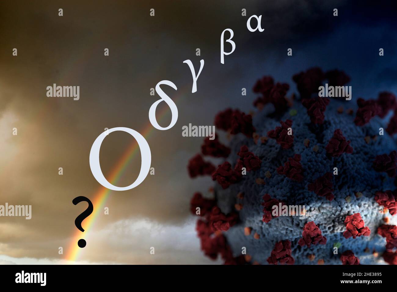 Illustration of the Covid-19 virus mutations Alpha, Beta, Gamma, Delta ...