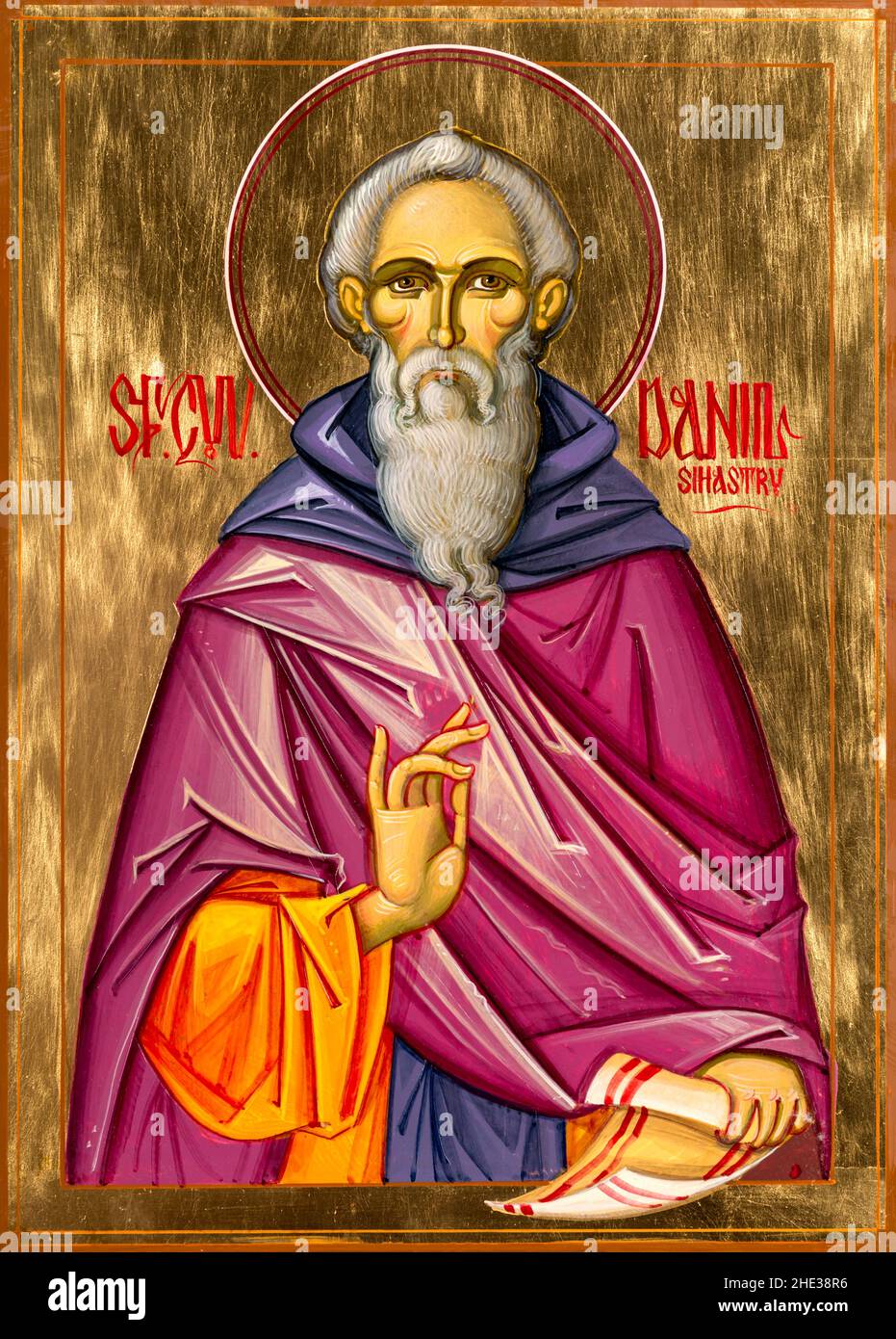 Traditional icon of Danil Sihastru or Pious Daniil painted in the ...