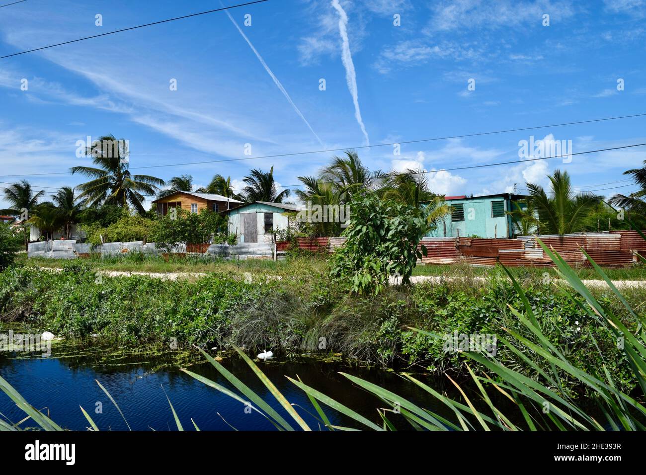 Some local houses along a water source in Belize City, Belize Stock ...