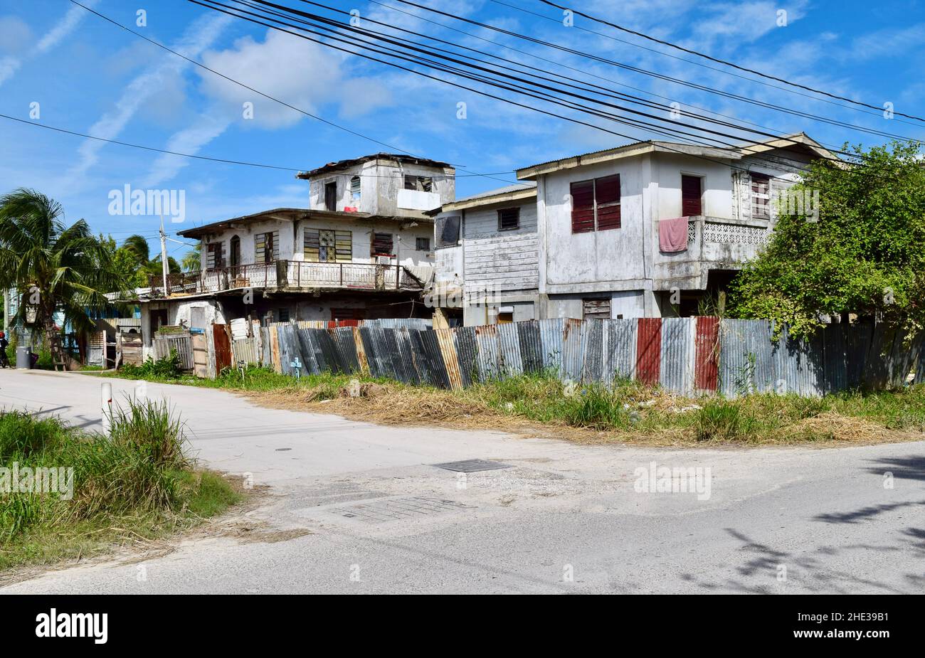 Rundown buildings in a poor neighborhood of Belize City, Belize Stock ...