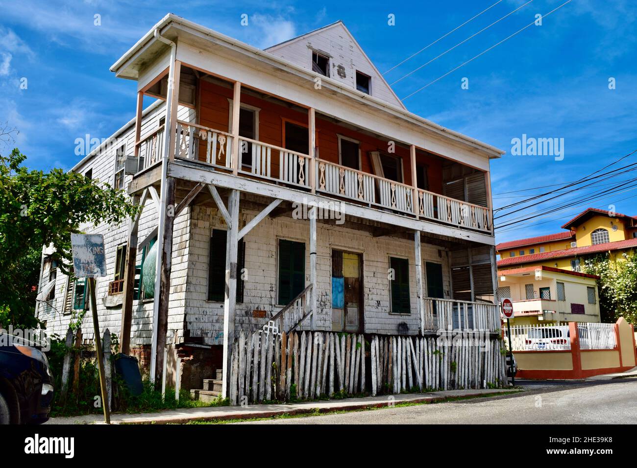 A dilapidated, historic wooden building in Belize City, Belize Stock ...