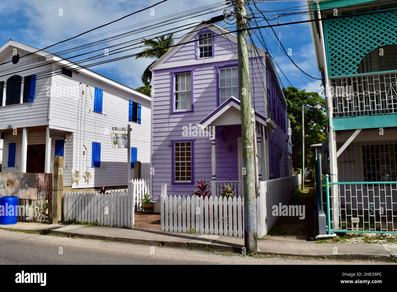 Some restored houses in Belize City, Belize Stock Photo - Alamy