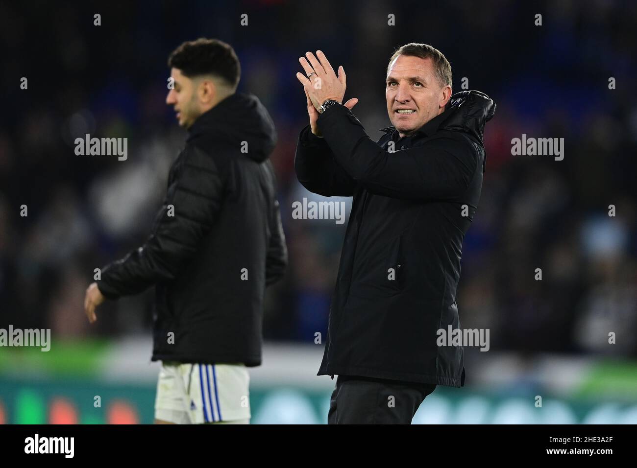 Brendan Rogers manager of Leicester City applauds the fans at the final ...