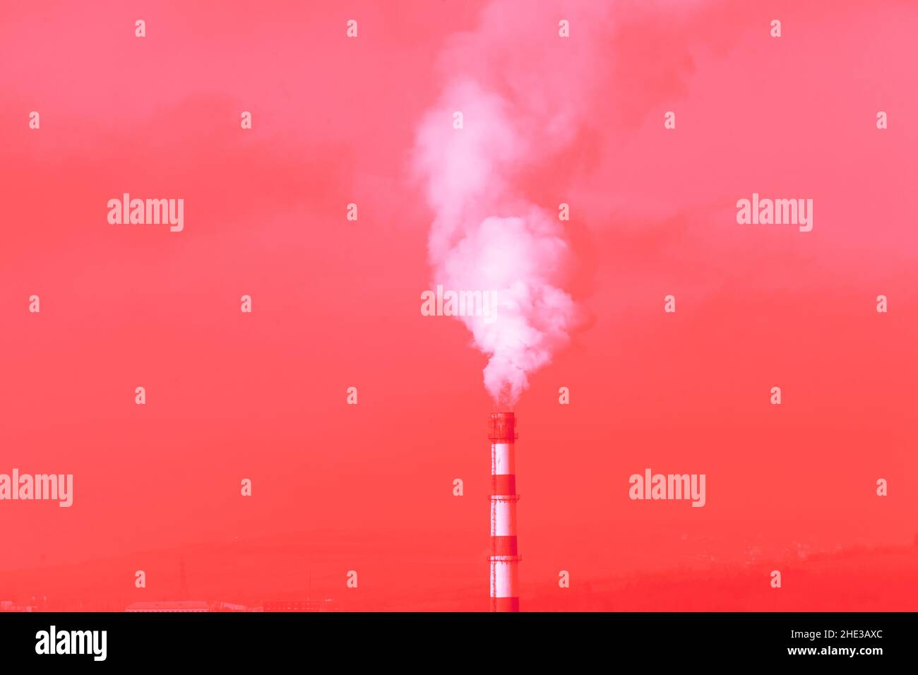 Poisonous exhaust smoke from industrial pipe . Acid red sky Stock Photo ...