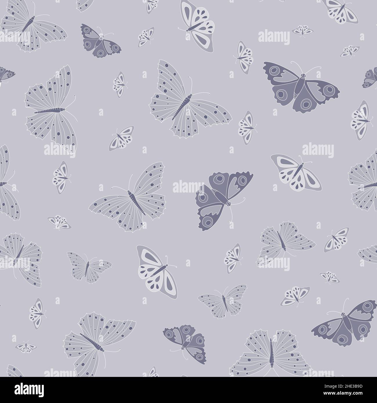 Monochromatic butterfly seamless pattern on light grey background Stock ...