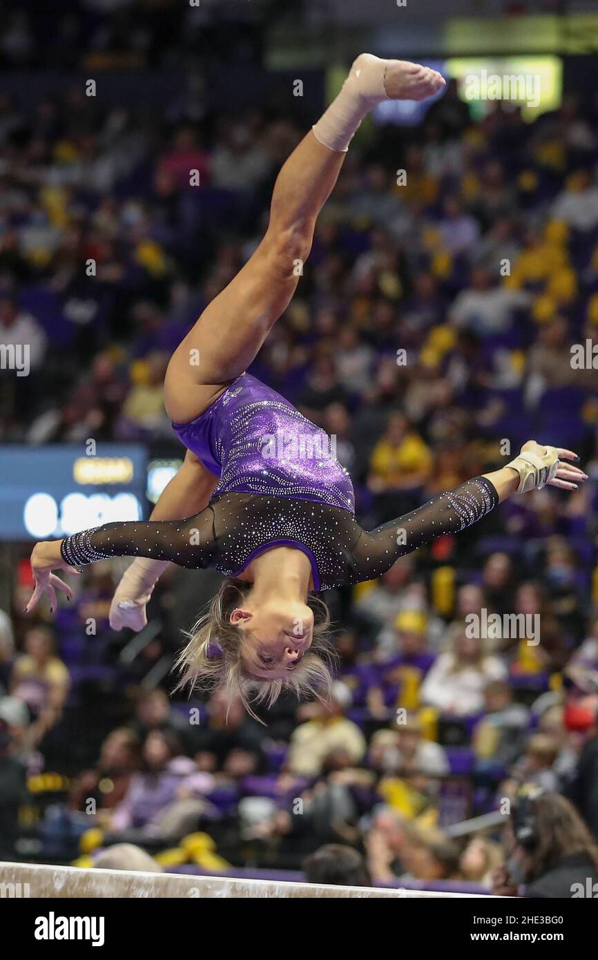 LSU's Reagan Campbell looks for a landing spot on the beam during NCAA ...