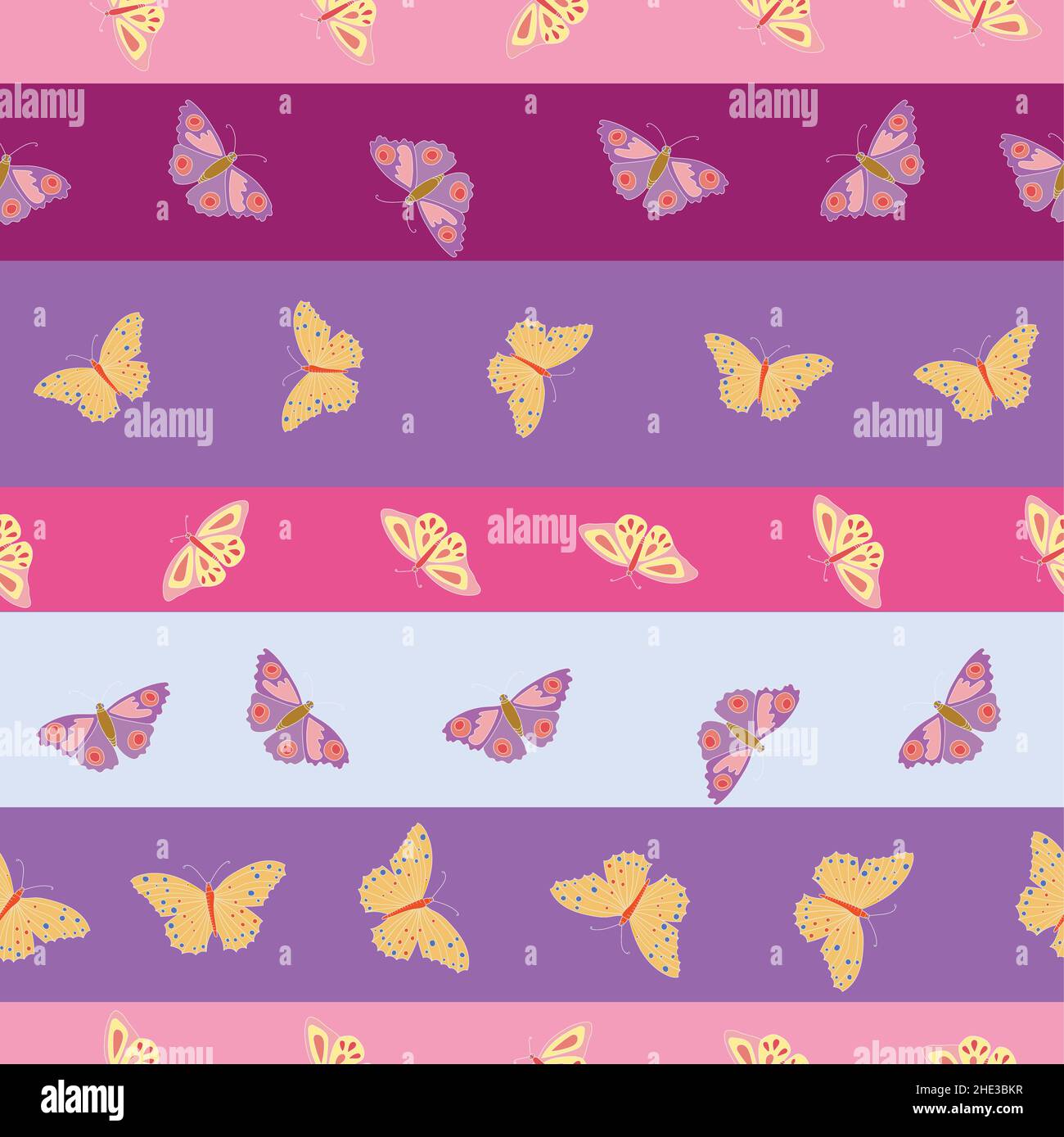 Butterfly strip seamless pattern on pink and purple background Stock ...