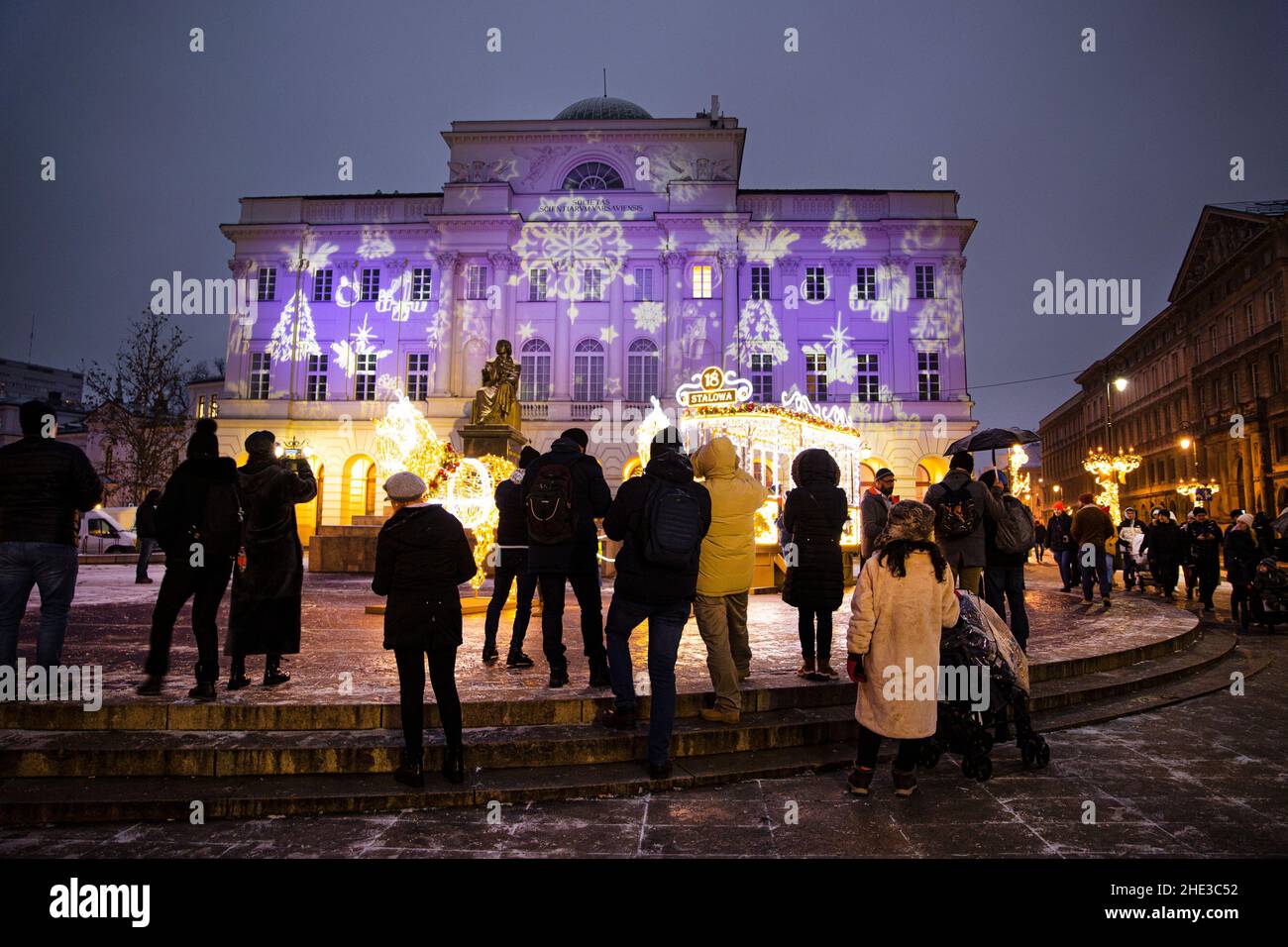 5 of December 2021 Warsaw, Poland. Nowy Swiat street. Palac Staszica ...