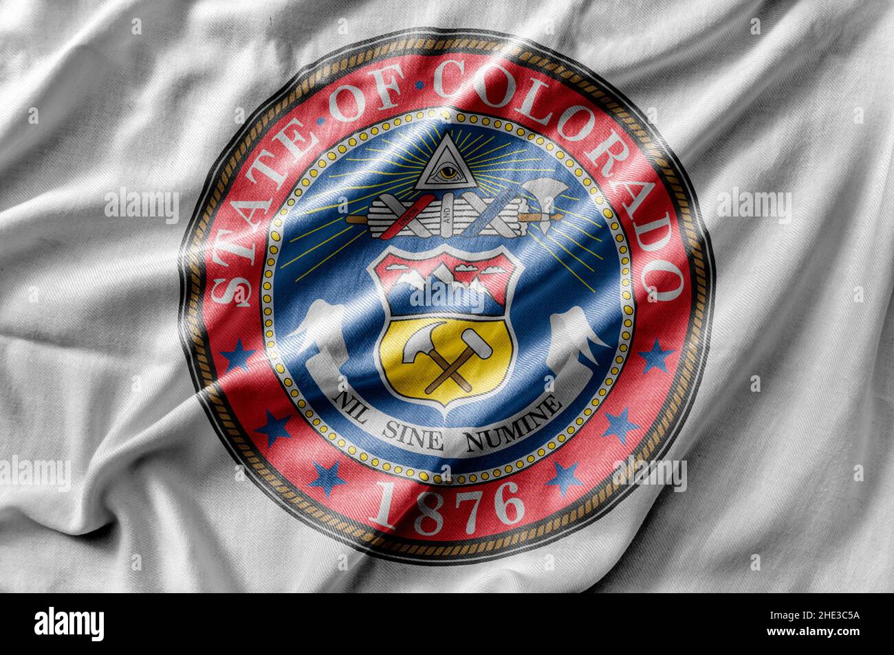 Waving detailed national US country state flag of Colorado Seal Stock ...