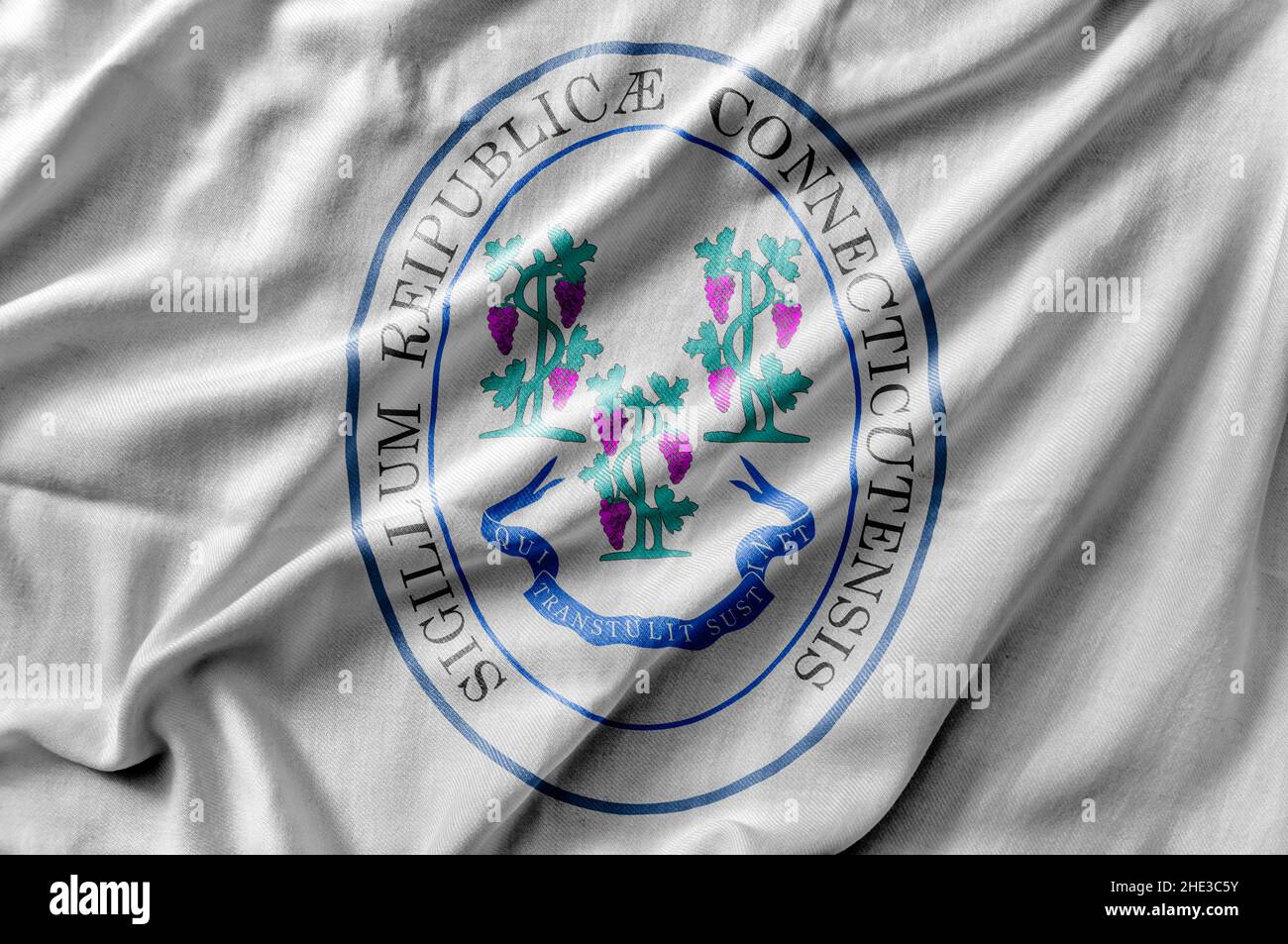 Waving detailed national US country state flag of Connecticut Seal ...