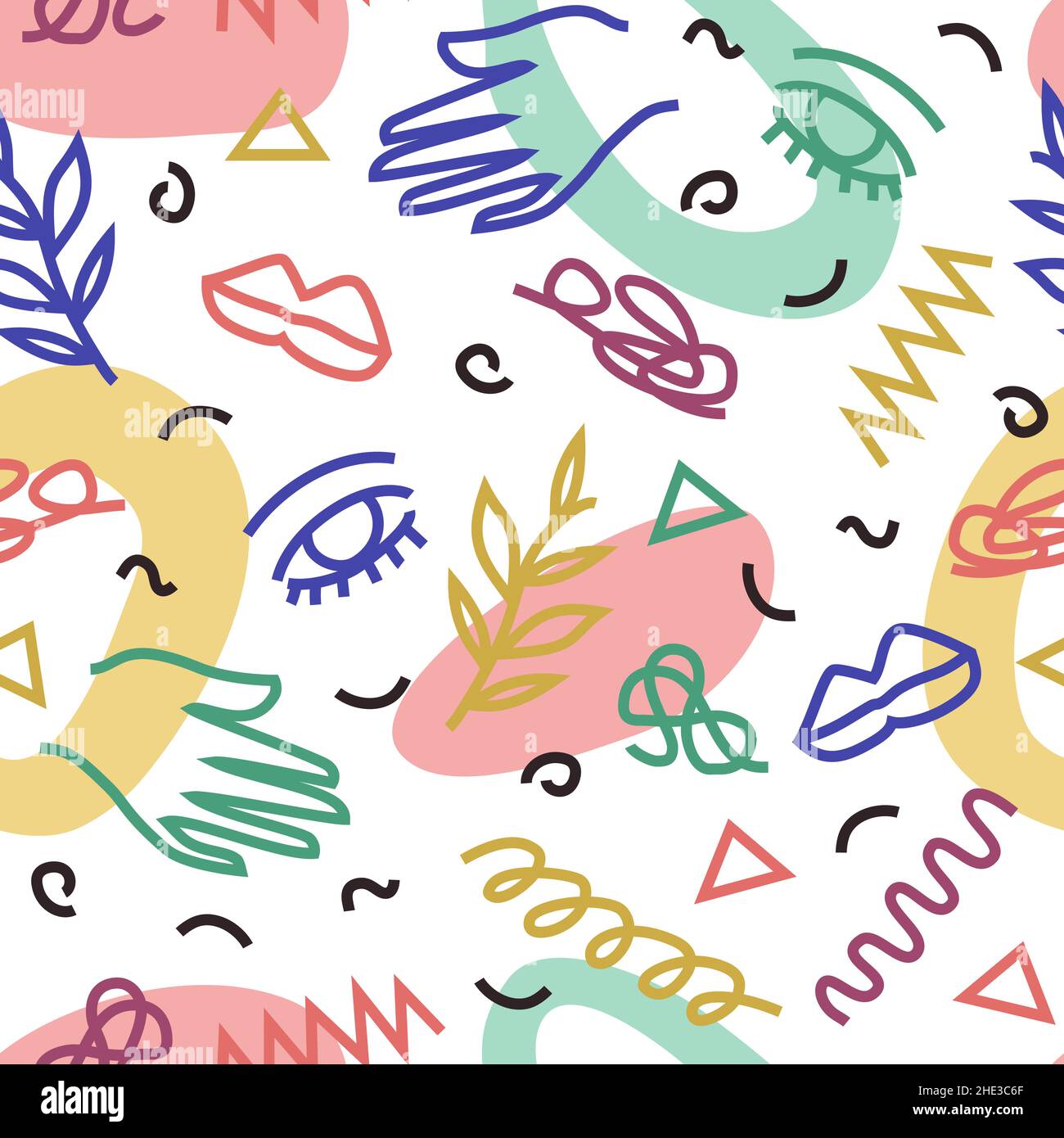 Mid Century Abstract Scribble Shapes Seamless Repeating Patterns On