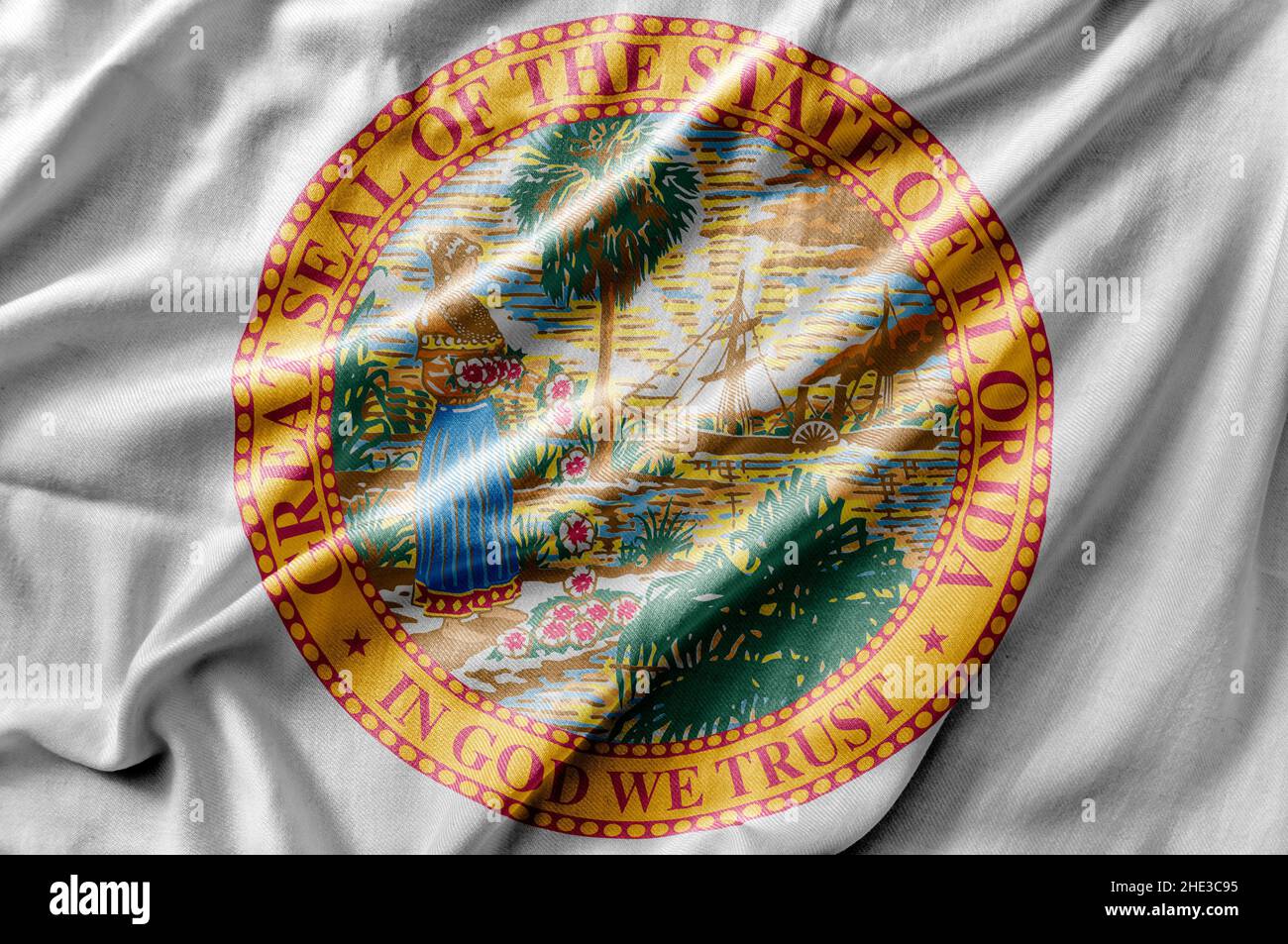 Waving detailed national US country state flag of Florida Seal Stock ...